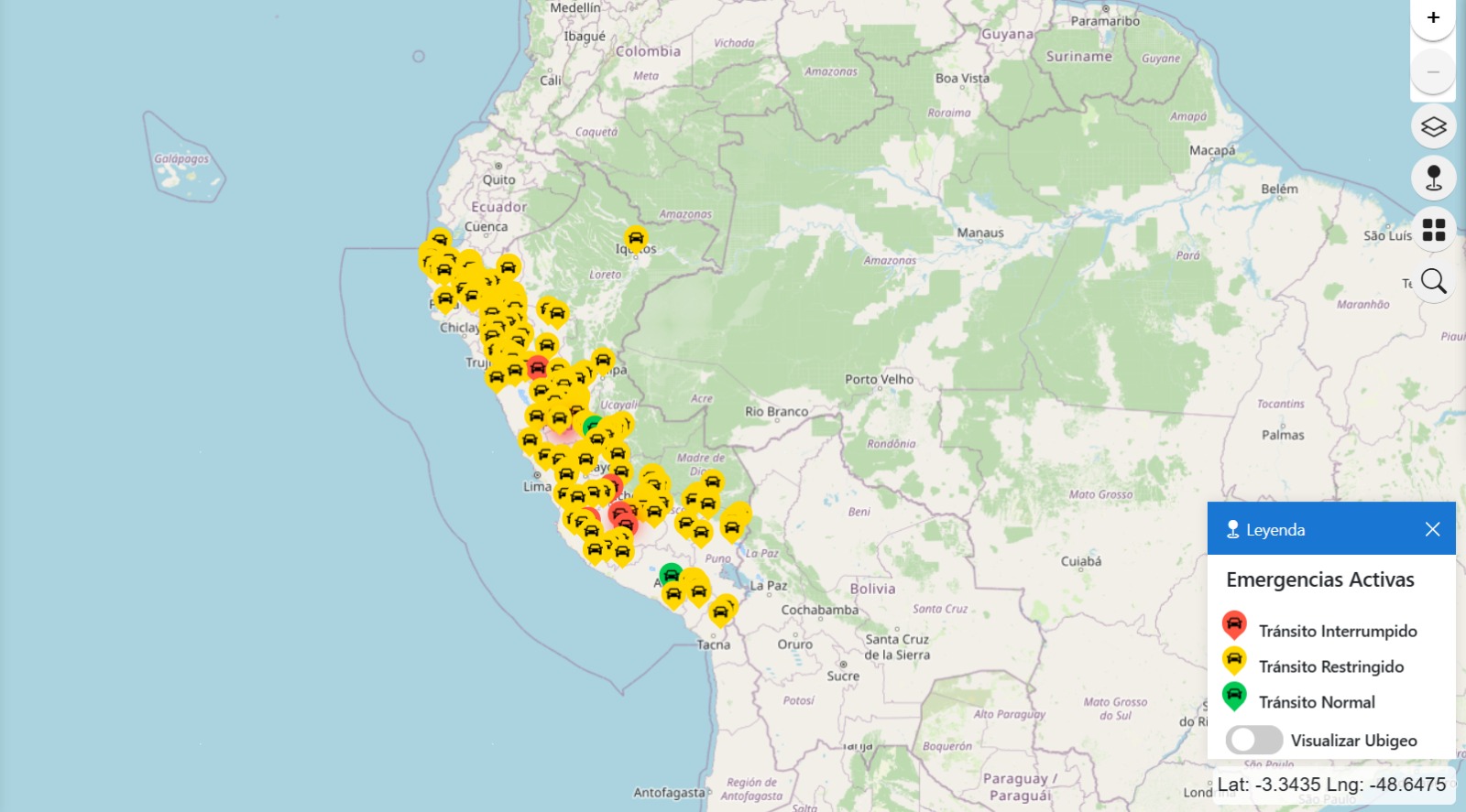 Mapa en tiempo real de carreteras bloqueadas en Perú